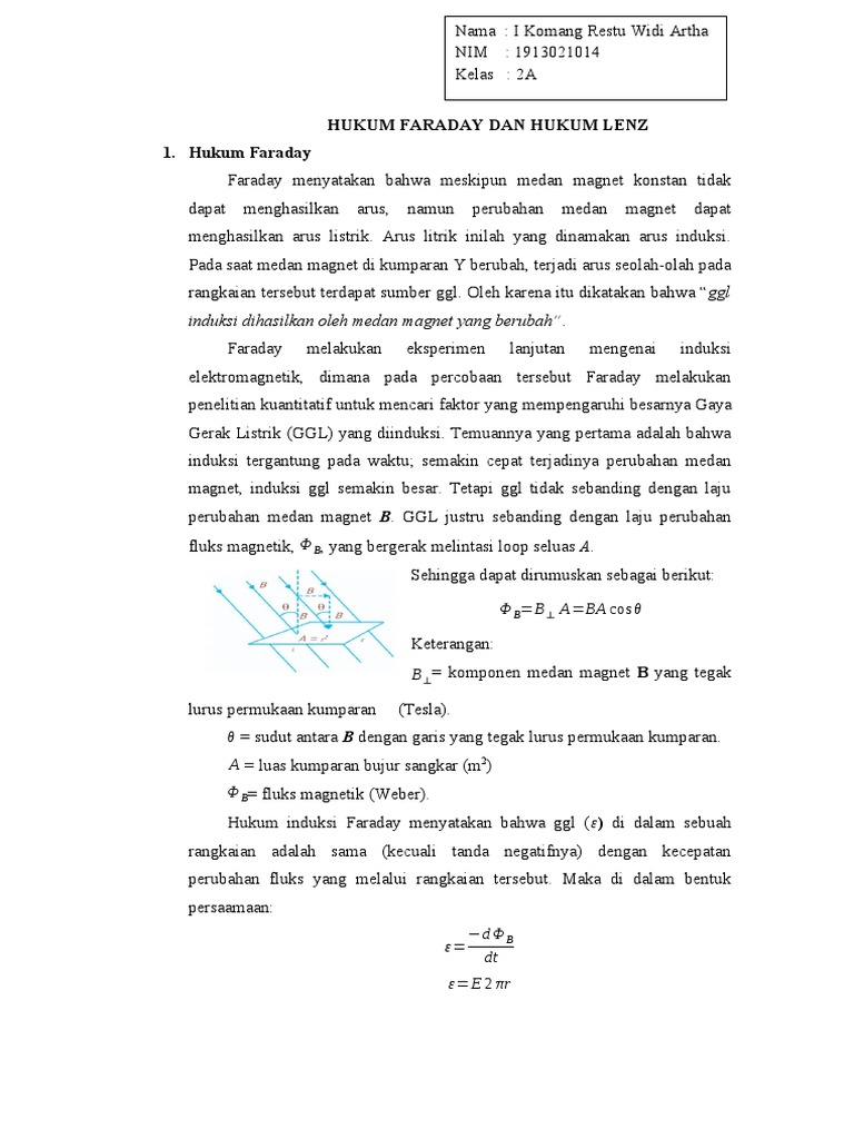 I KOMANG RESTU WIDI ARTHA - 1913021014 - Hukum Faraday Dan Hukum Lenz | PDF