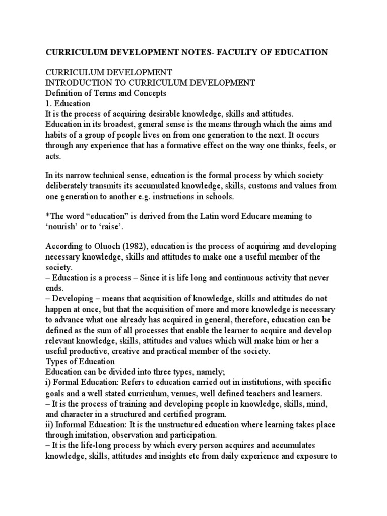Curriculum Development Notes | PDF | Curriculum | Learning