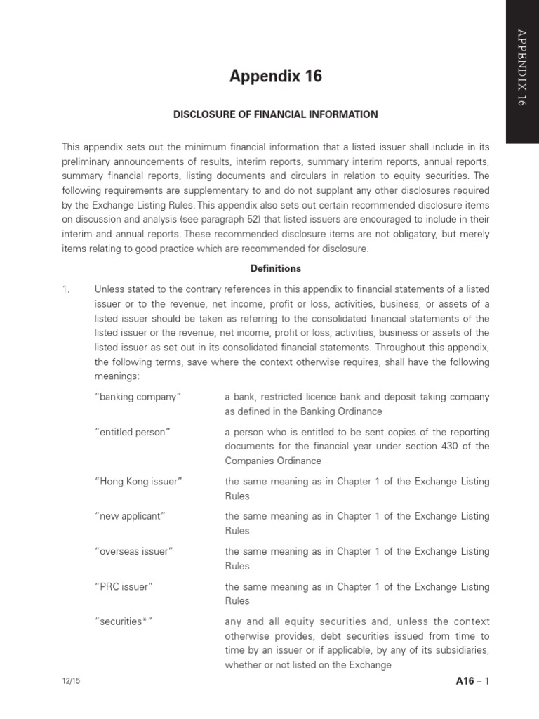 Appendix 16: Disclosure of Financial Information | PDF | Securities ...