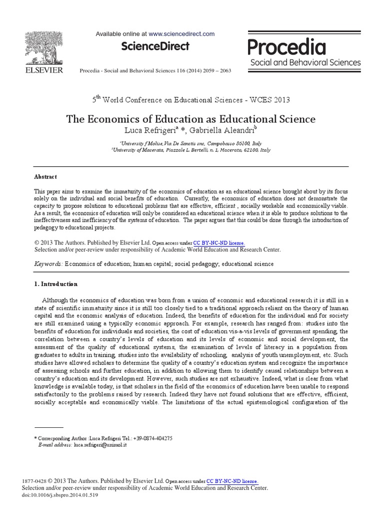 The Economics of Education As Educational Science | PDF | Education ...