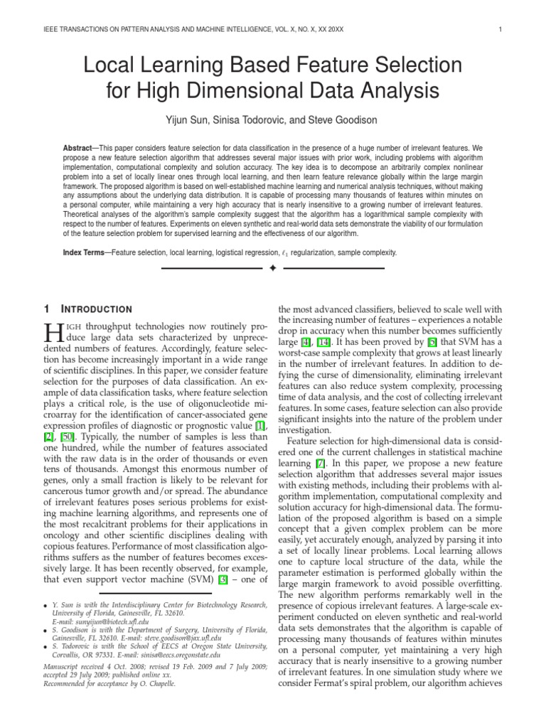Local-Learning-Based Feature Selection For High-Dimensional Data Analysis | PDF | Statistical ...