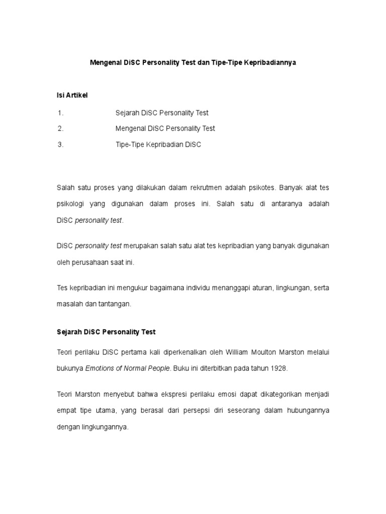 Mengenal DiSC Personality Test Dan Tipe | PDF