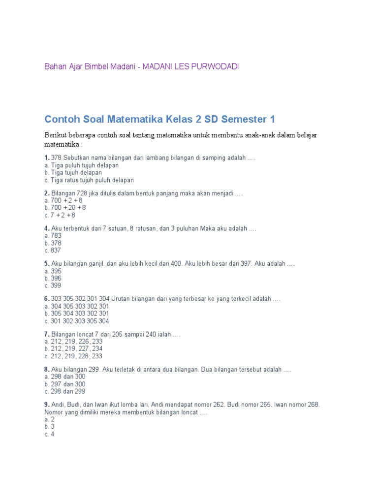 Materi Anak Les Kelas 2 SD | PDF