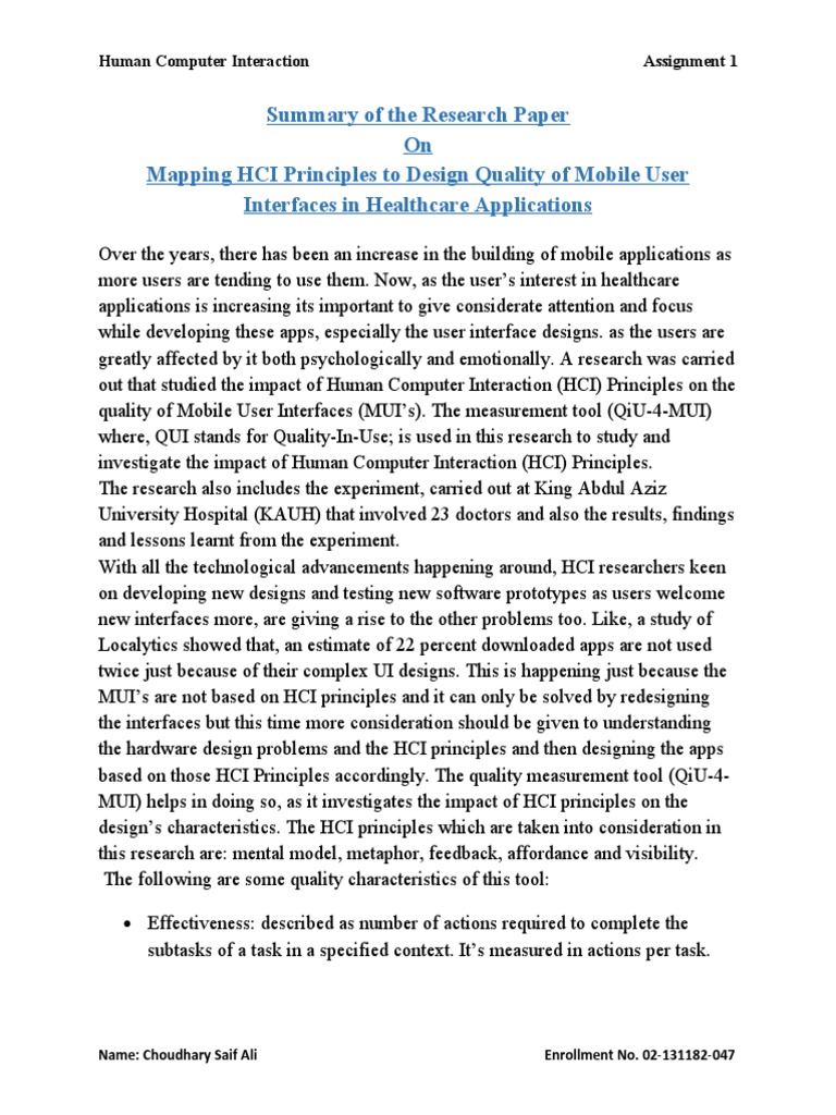 HCI Assignment (Research Paper Summary) | PDF | Human–Computer ...