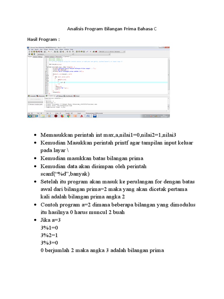Analisis Program Bilangan Prima Bahasa C | PDF