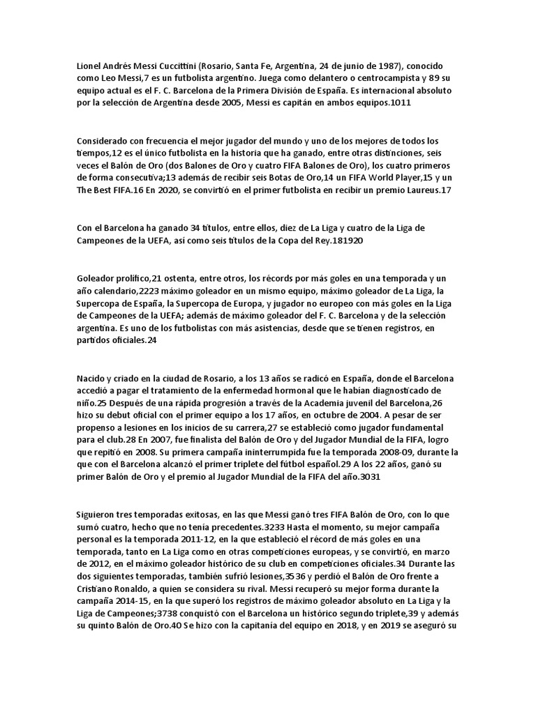 Biografia de LIONEL MESSI | PDF