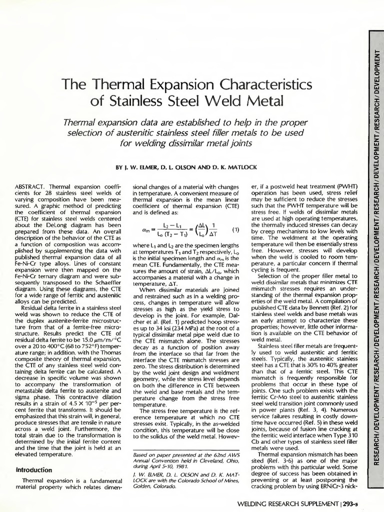 The Thermal Expansion Characteristic of Stainless Steel Weld Metal PDF ...