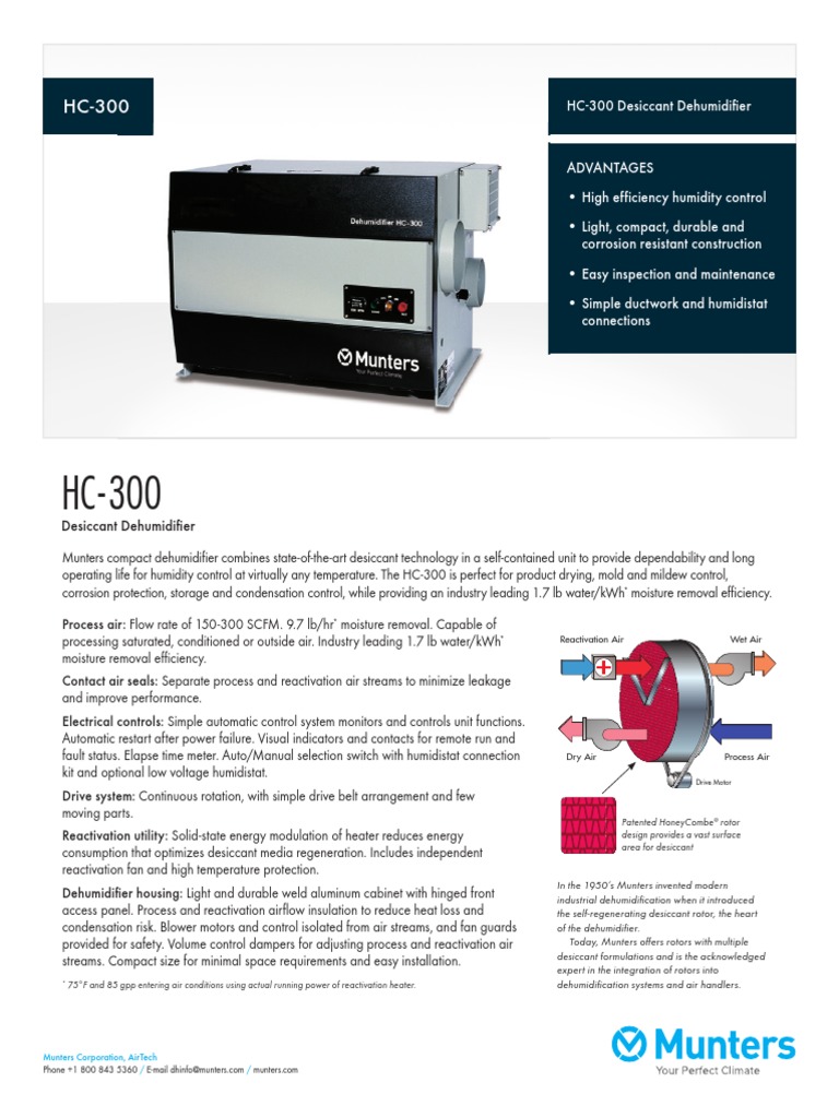 HC-300 Desiccant Dehumidifi Er: Reactivation Air Wet Air | PDF | Duct ...