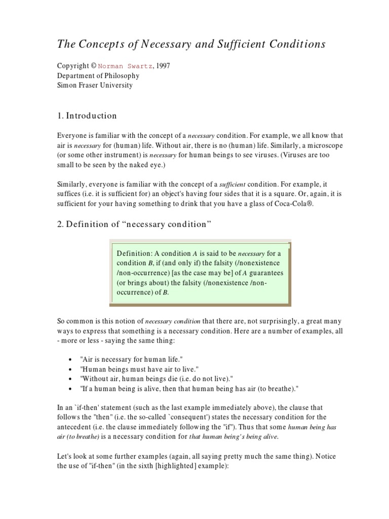 The Concepts of Necessary and Sufficient Conditions: Norman Swartz ...