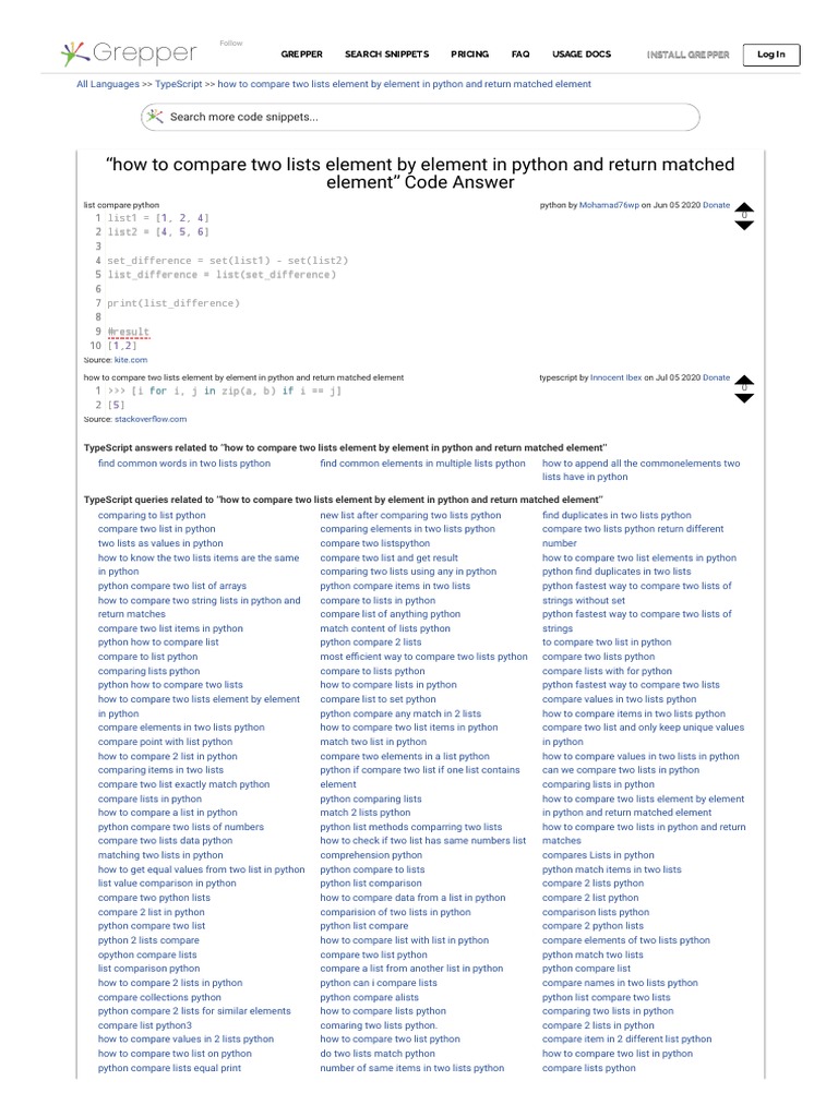 How To Compare Two Lists Element By Element In Python And Return
