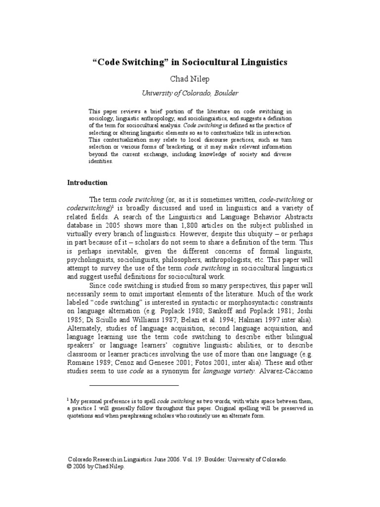 "Code Switching" in Sociocultural Linguistics | PDF | Linguistics ...