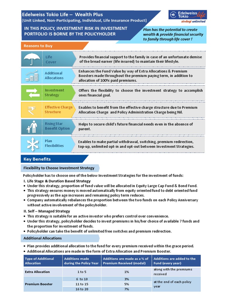 Edelweiss Tokio Life Wealth Plus PDF | PDF | Life Insurance | Insurance