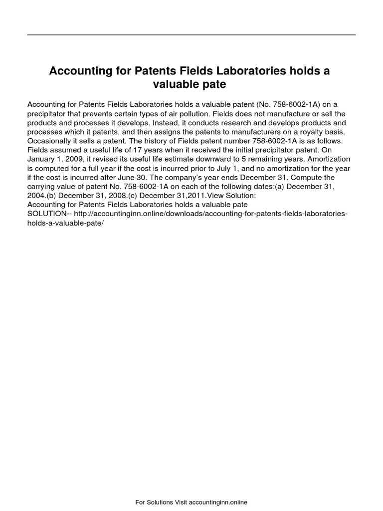 Patent Amortization for Fields Laboratories | PDF