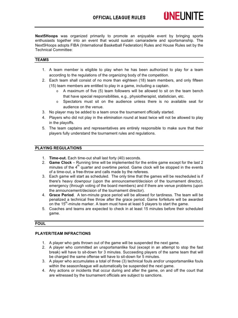 Next5Hoops Official League Rules | PDF | Rules | Sports
