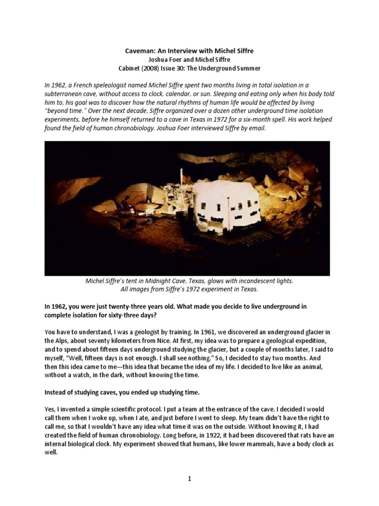 Michel Siffre's Cave Isolation Studies | PDF | Rapid Eye Movement Sleep ...