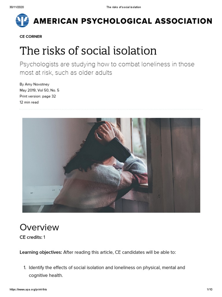 APA - The Risks of Social Isolation | PDF | Loneliness | Cognitive ...