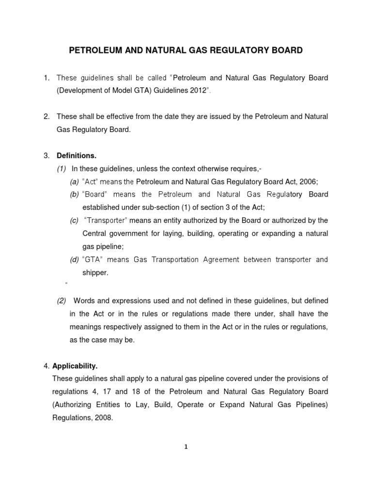 Petroleum and Natural Gas Regulatory Board: (1) in These Guidelines ...