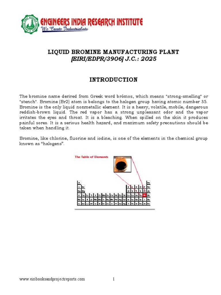 Project Report On Liquid Bromine Manufacturing Plant | PDF | Chlorine ...