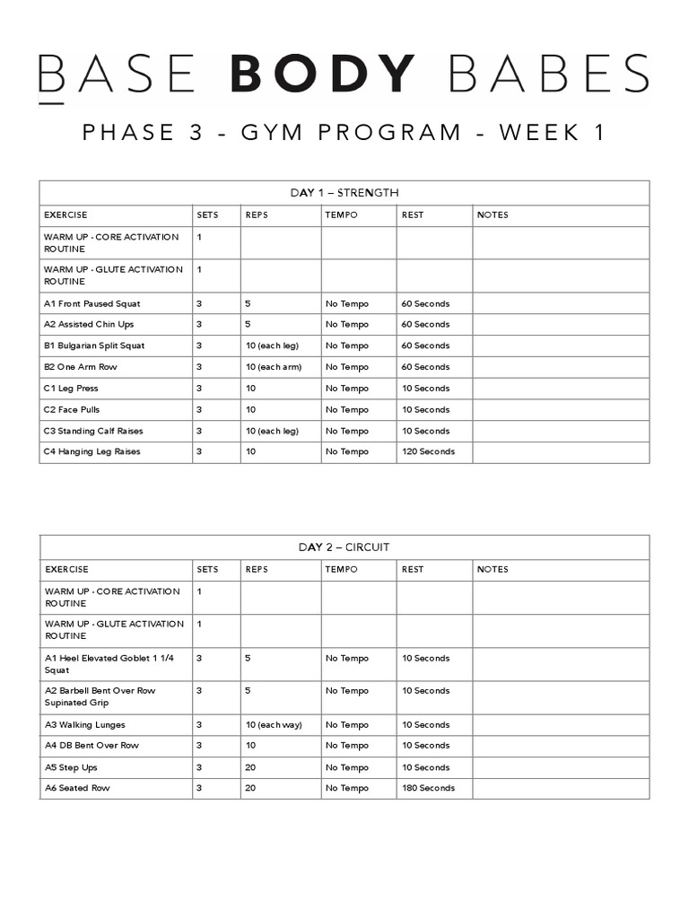 Phase 3 - Gym Program - Week 1: Day 1 - Strength | PDF | Physical ...