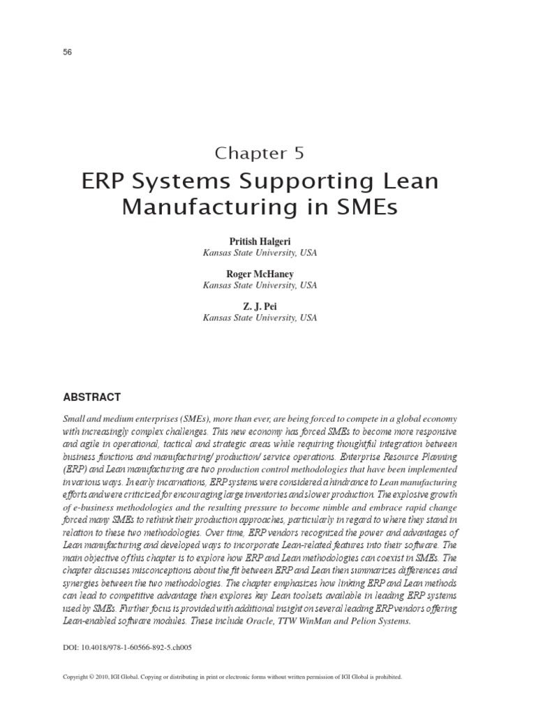 Erp Systems Supporting Lean Manufacturing in Smes: Pritish Halgeri ...