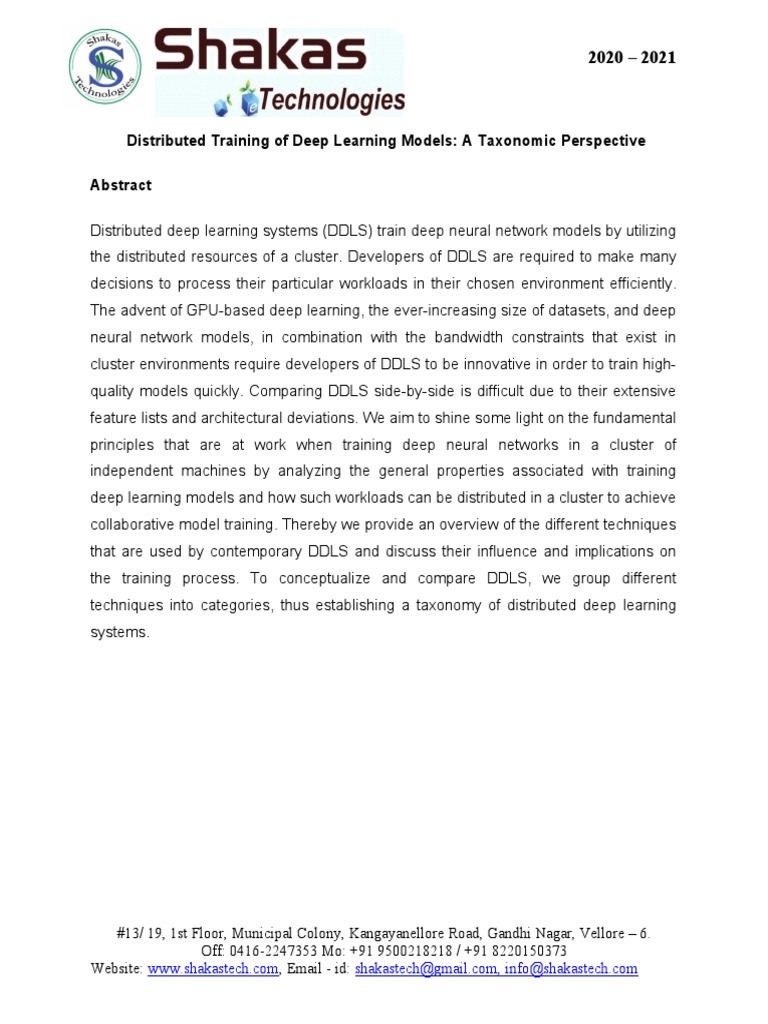 Distributed Training of Deep Learning Models A Taxonomic Perspective | PDF