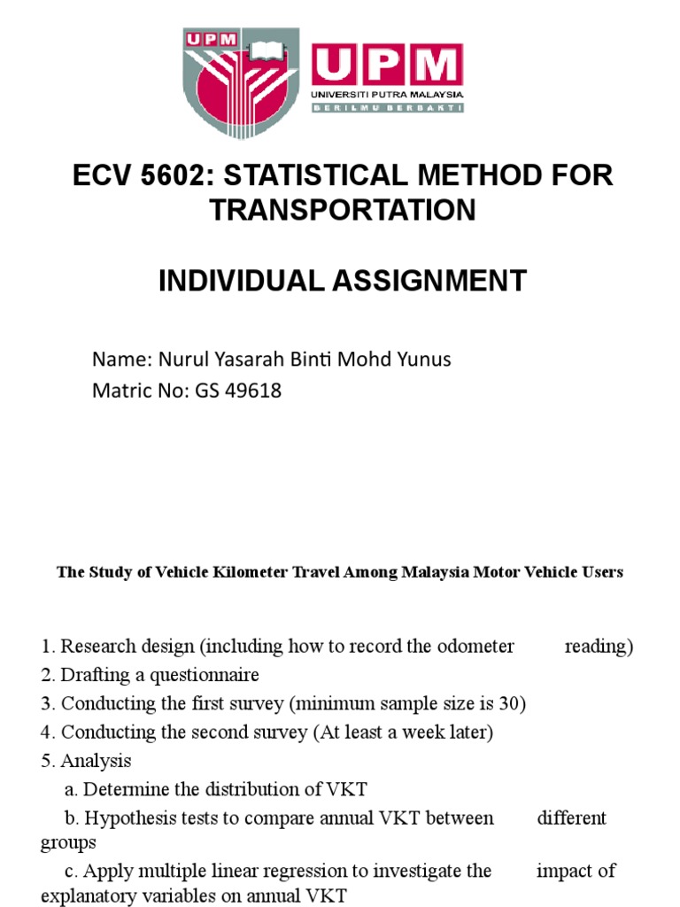 Ecv 5602: Statistical Method For Transportation Individual Assignment | Download Free PDF ...