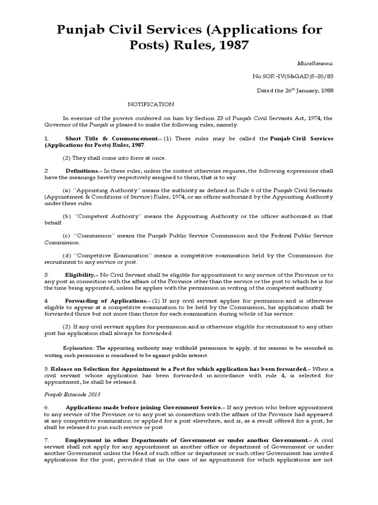 Application of Post Rules 1987 | PDF | Civil Service | Virtue