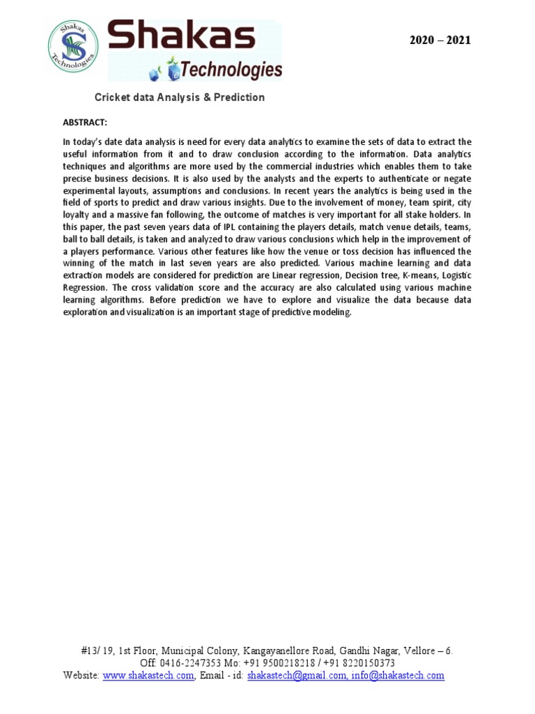 Cricket Data Analysis & Prediction | PDF