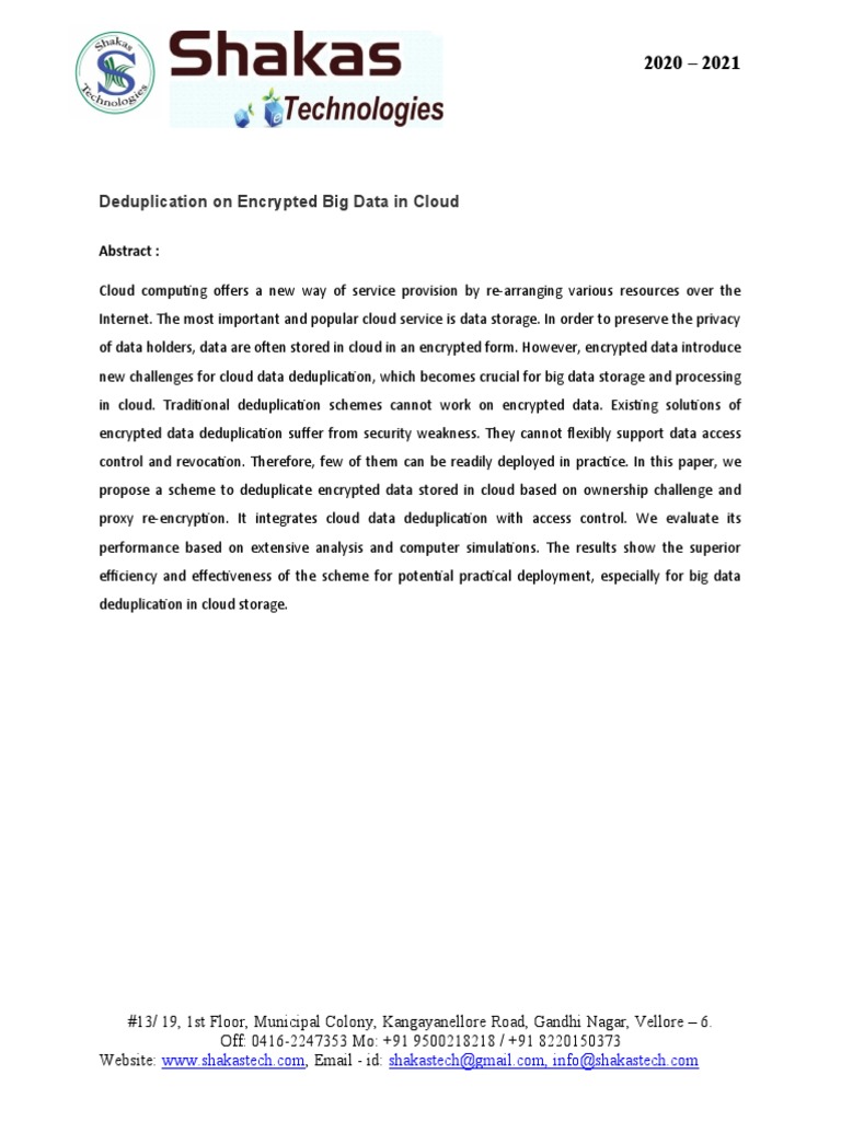 Deduplication On Encrypted Big Data in Cloud | PDF