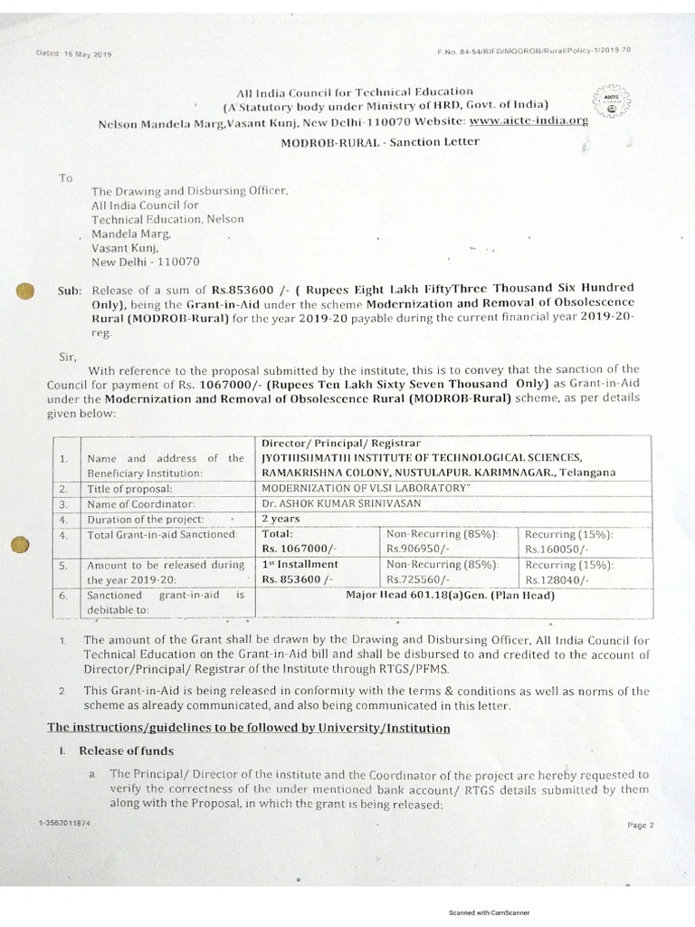 VLSI Lab Modrob Sanction Letter | PDF