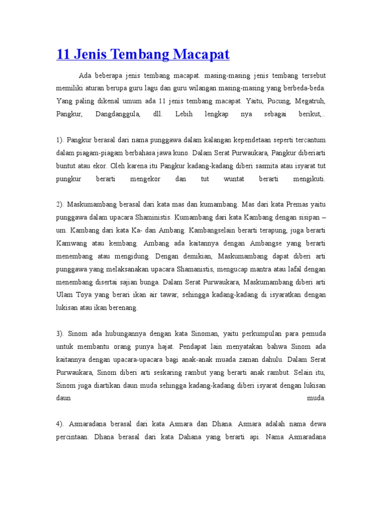 11 Jenis Tembang Macapat | PDF