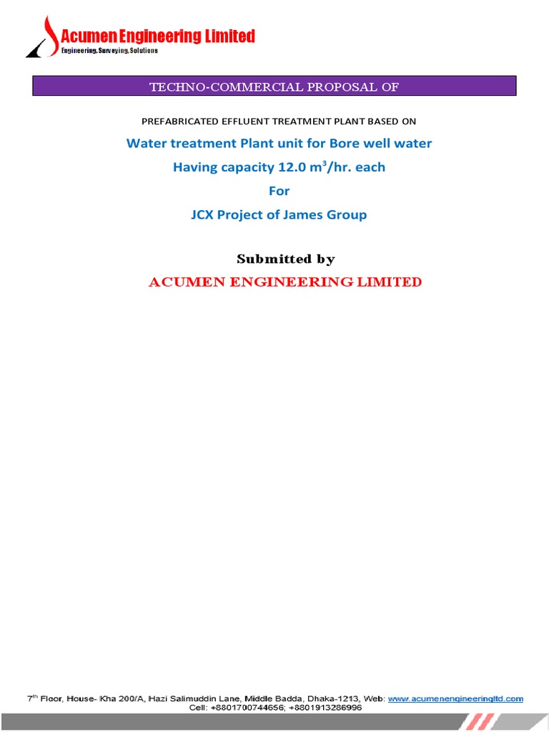 12 m3hr. WTP OFFER For Bore Well Water - BOQ | PDF | Filtration | Water ...