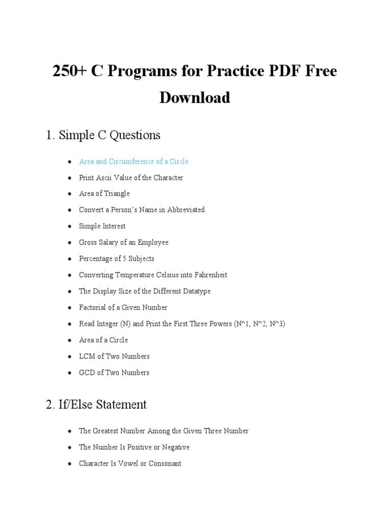 250+ C Programs For Practice PDF | PDF | Matrix (Mathematics) | String (Computer Science)