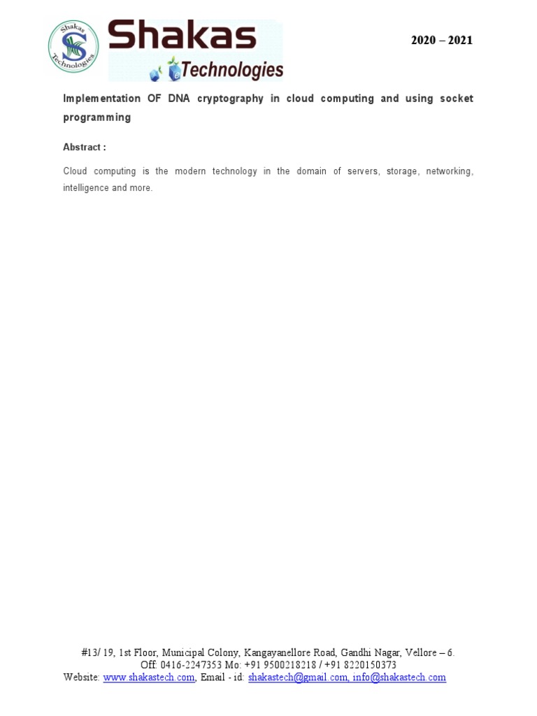 Implementation Of Dna Cryptography In Cloud Computing And Using Socket Programming Pdf