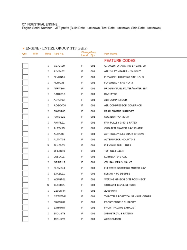 Engine - Entire Group (JTF Prefix) : Feature Codes | PDF | Engines ...