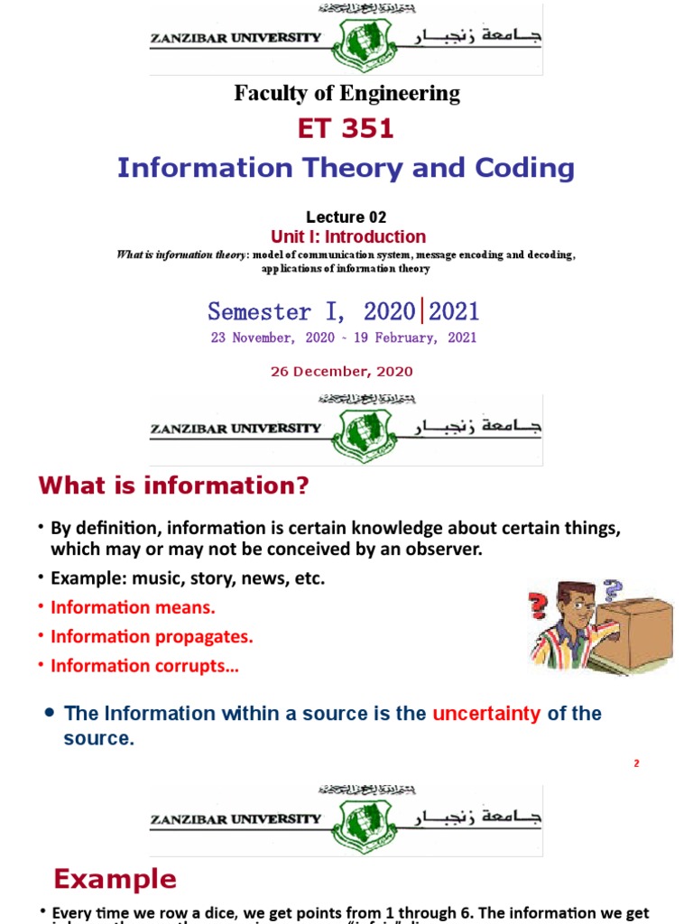 Information Theory and Coding: Faculty of Engineering | PDF | Data Compression | Information