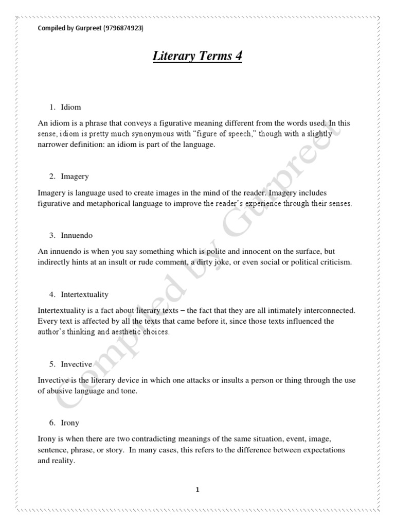 Literary Terms 4: Compiled by Gurpreet (9796874923) | PDF | Limerick ...