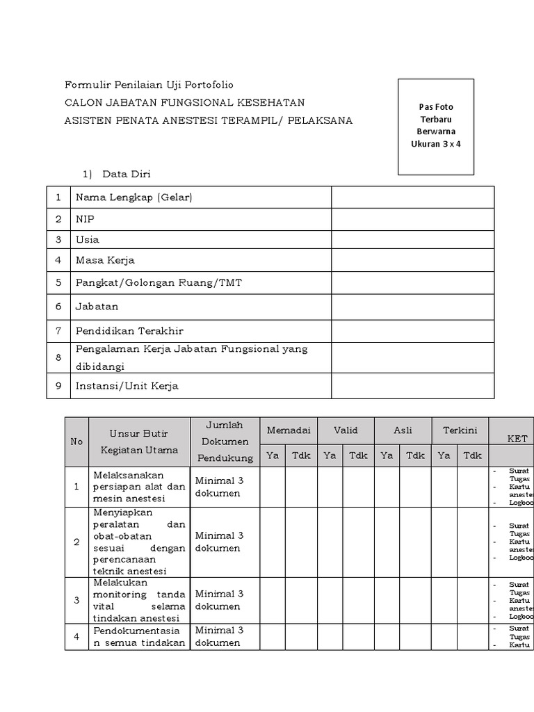 Formulir Penilaian Uji Portofolio | PDF