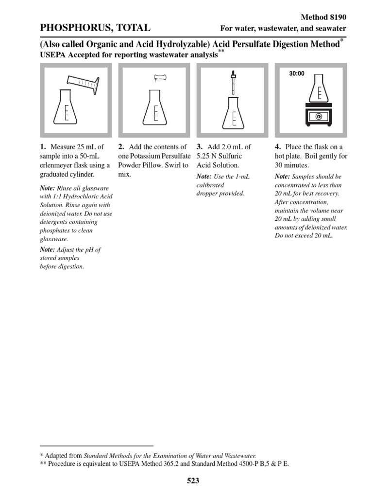 Phosphorus, Total, Acid Persulfate Digestion Method 8190, 02-2009, 9th Ed | PDF | Phosphate ...