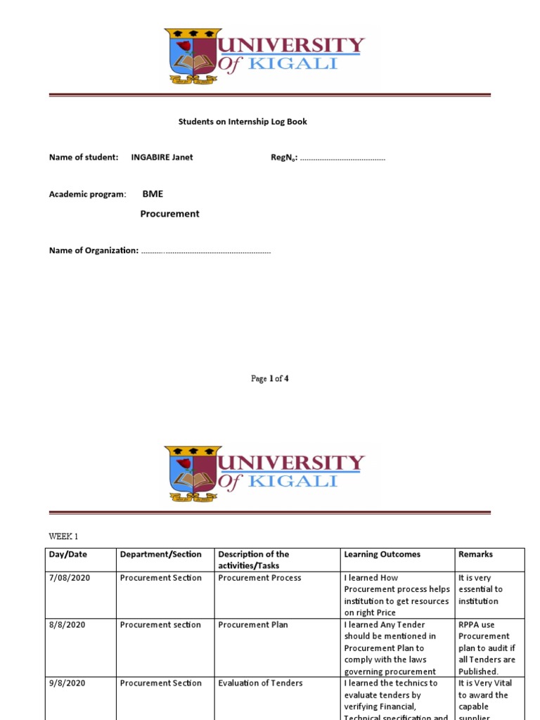 BME Procurement: Students On Internship Log Book | PDF | Procurement ...