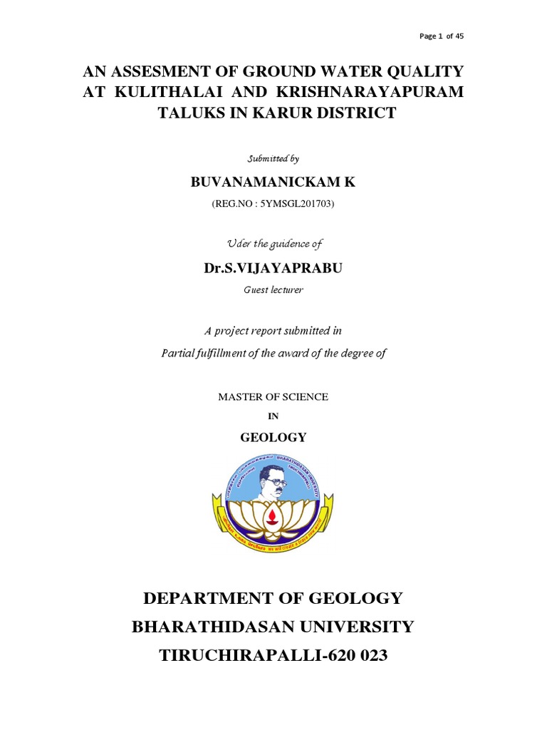 Groundwater Quality in Karur District | PDF | Aquifer | Groundwater