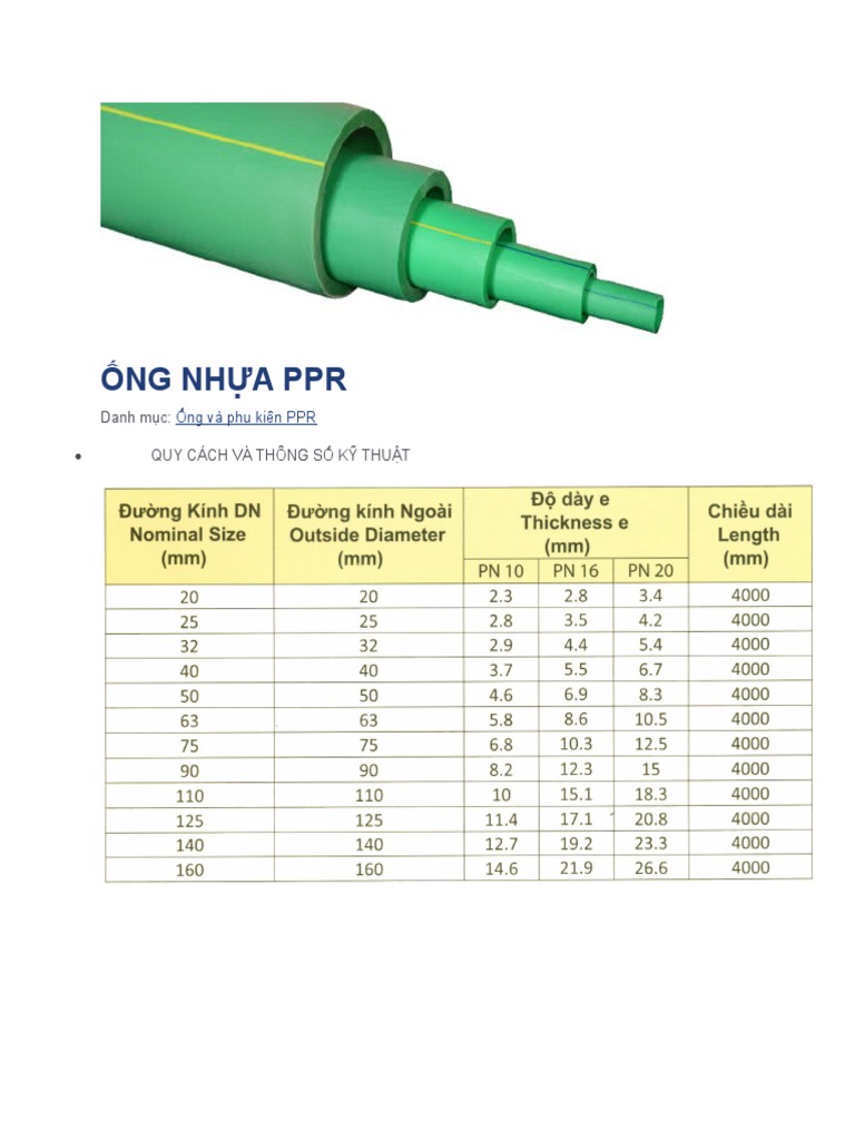 THƯ VIỆN ỐNG VÀ PHỤ KIỆN ỐNG PVC, PPR, HDPE ĐỆ NHẤT | PDF
