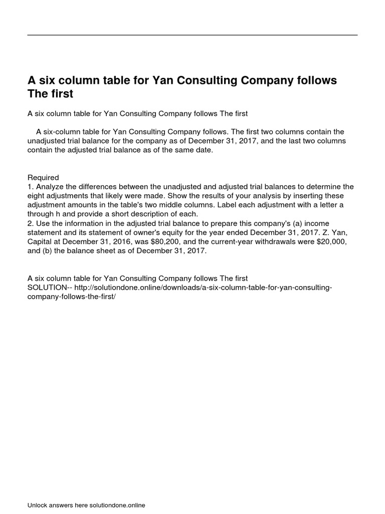 A Six Column Table For Yan Consulting Company Follows The First | PDF