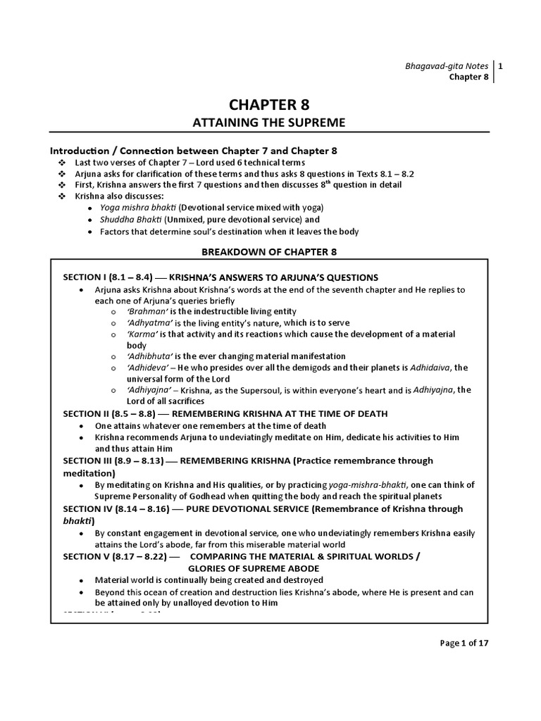 BG Notes Gauranga Priya - Chap8 | PDF | Bhagavad Gita | Bhakti