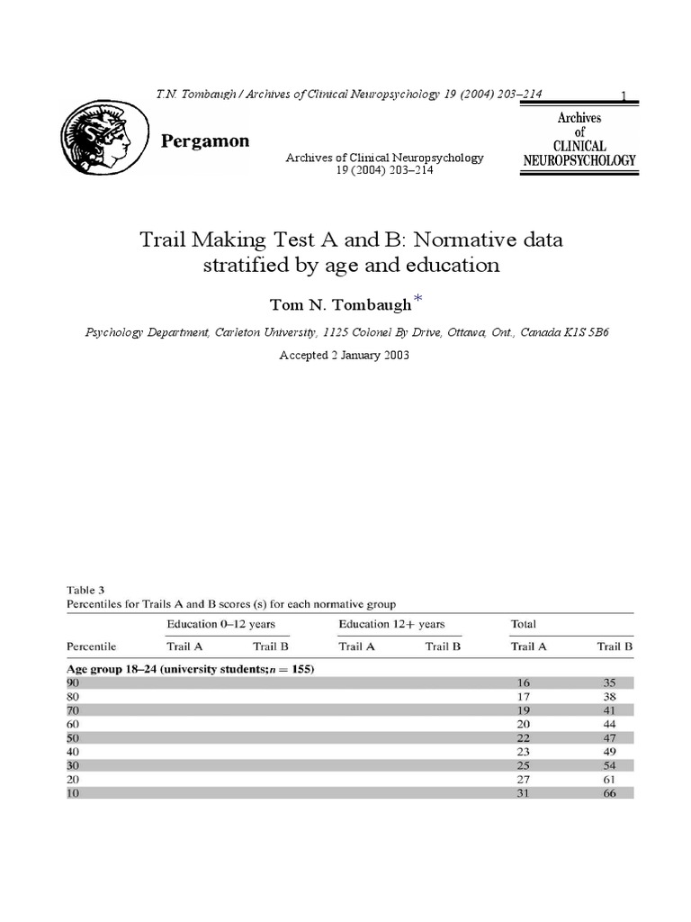 Trail Making Test A and B: Normative Data Stratified by Age and ...