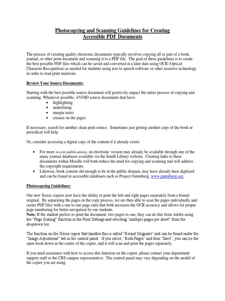 Photocopying and Scanning Guidelines For Creating Accessible PDF ...