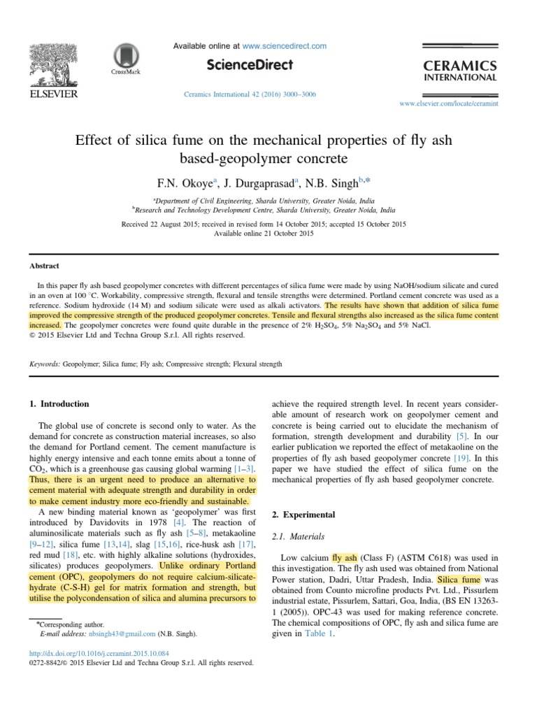 Effect of Silica Fume On The Mechanical Properties of FA Based ...
