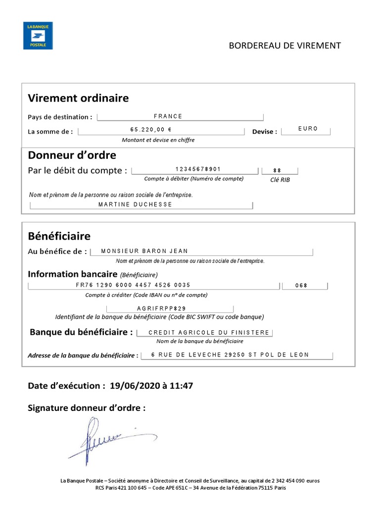 Bordereau de Virement | PDF