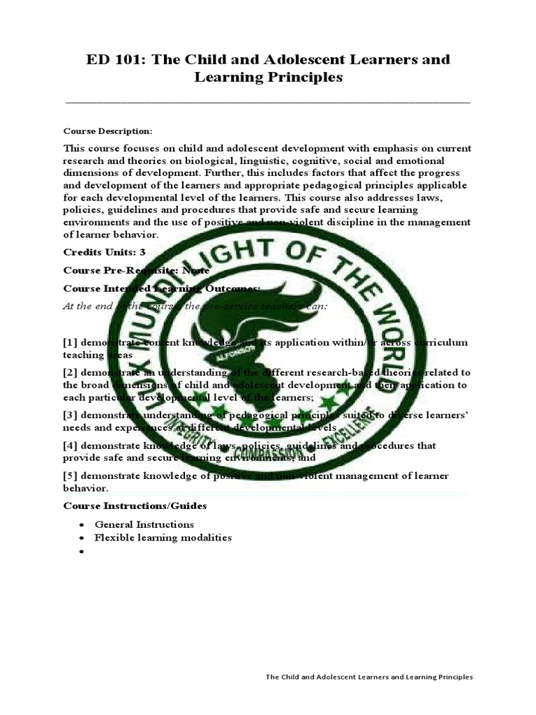 ED 101: The Child and Adolescent Learners and Learning Principles | PDF ...