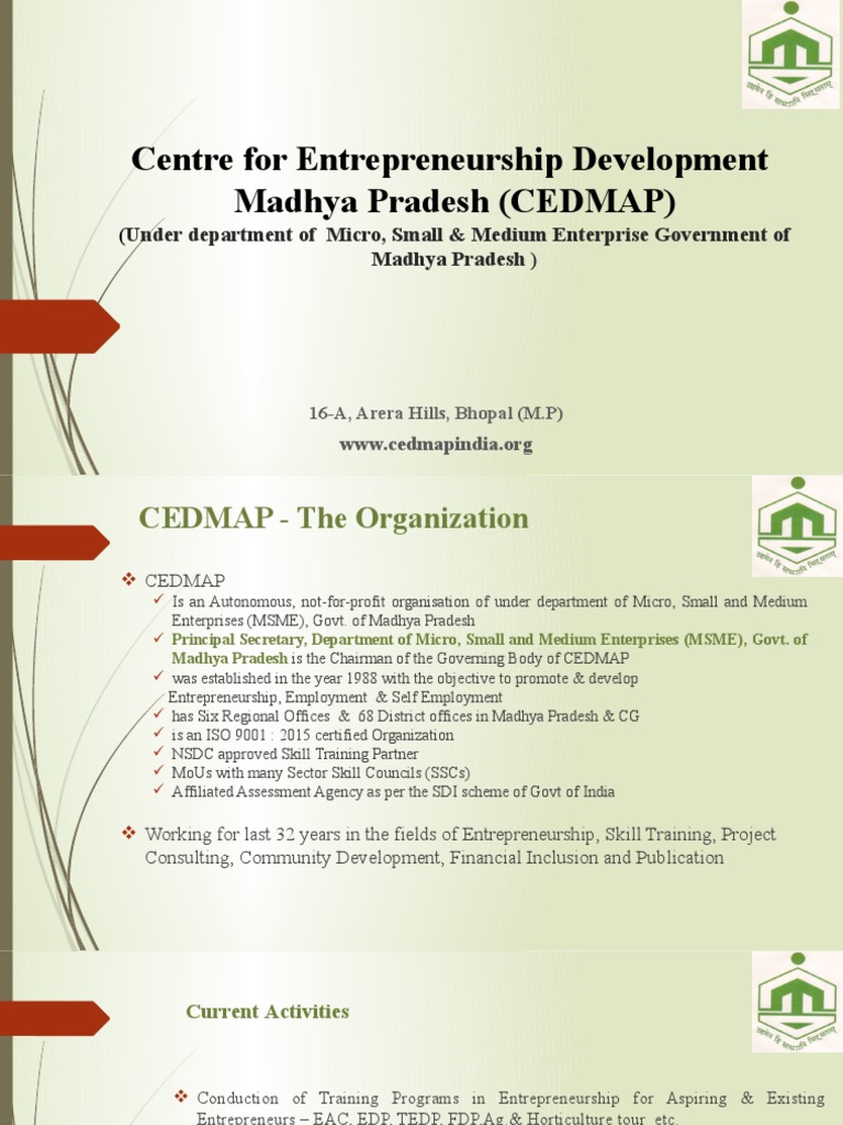 Centre For Entrepreneurship Development Madhya Pradesh (CEDMAP) | PDF ...